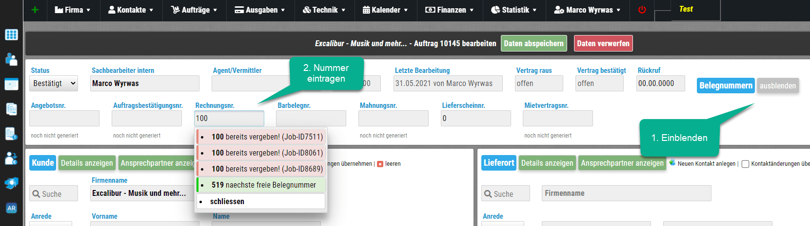 Wie kann ich die Rechnungsnummern bearbeiten? – Musiker-Job / Rent-Job